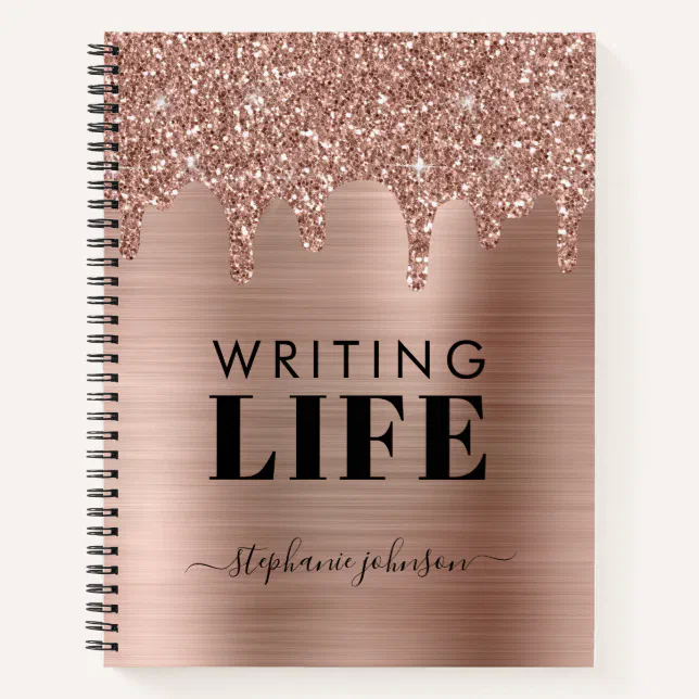 Rose Gold Glitter Drips Personalized Writers Notebook | Zazzle