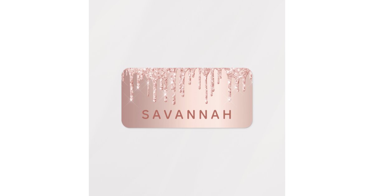 Rose gold glitter drips pink custom monogram name labels | Zazzle