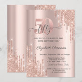 Rose Gold Glitter Drips Rose Gold 50th Birthday Invitation | Zazzle