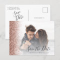 Rose Gold Glitter Edge Photo Save the Date Postcard | Zazzle