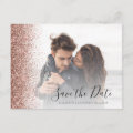 Rose Gold Glitter Edge Photo Save the Date Postcard | Zazzle