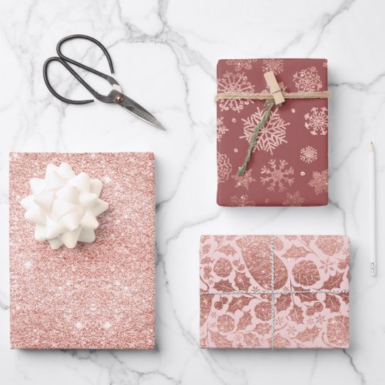 Rose Gold Glitter Elegant Christmas Gift Wrapping Paper Sheets | Zazzle.com