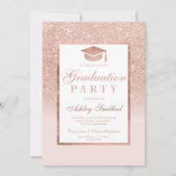 Rose gold glitter elegant Graduation cap party Invitation | Zazzle