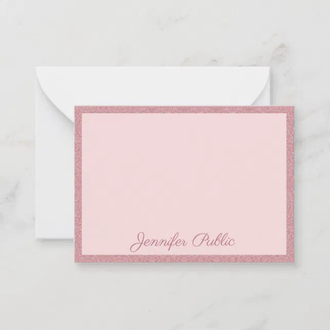 Rose Gold Glitter Elegant Modern Handwritten Note Card | Zazzle