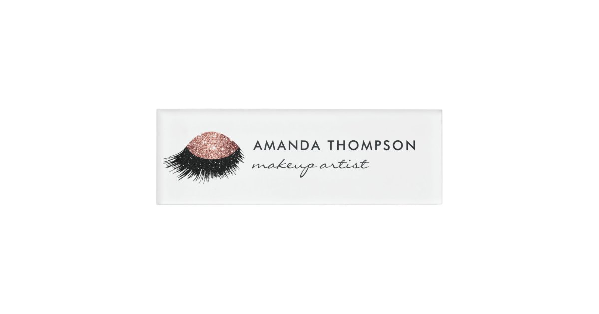 Rose Gold Glitter Eye Name Tag | Zazzle