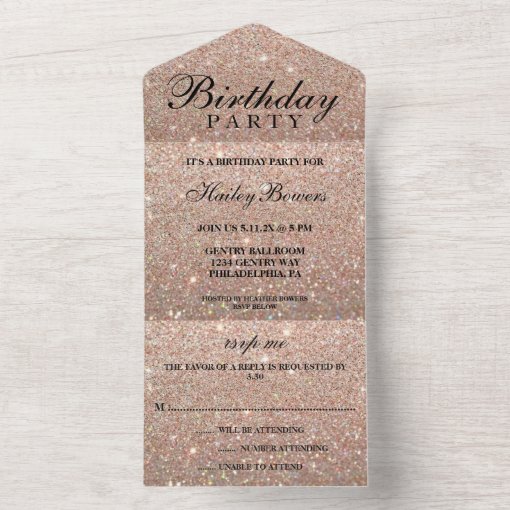 Rose Gold Glitter Fab Birthday Party All In One Invitation | Zazzle