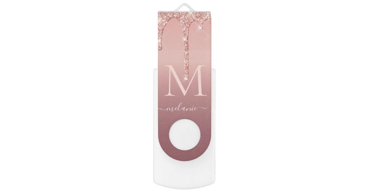 Rose Gold Glitter Flash Drive Custom Name Letter | Zazzle