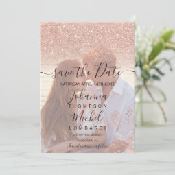 Rose gold glitter floral red photo save the date | Zazzle
