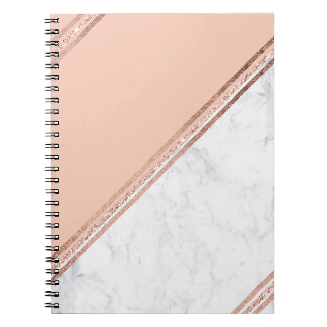 Rose gold glitter geometric stripes white marble 2 notebook | Zazzle