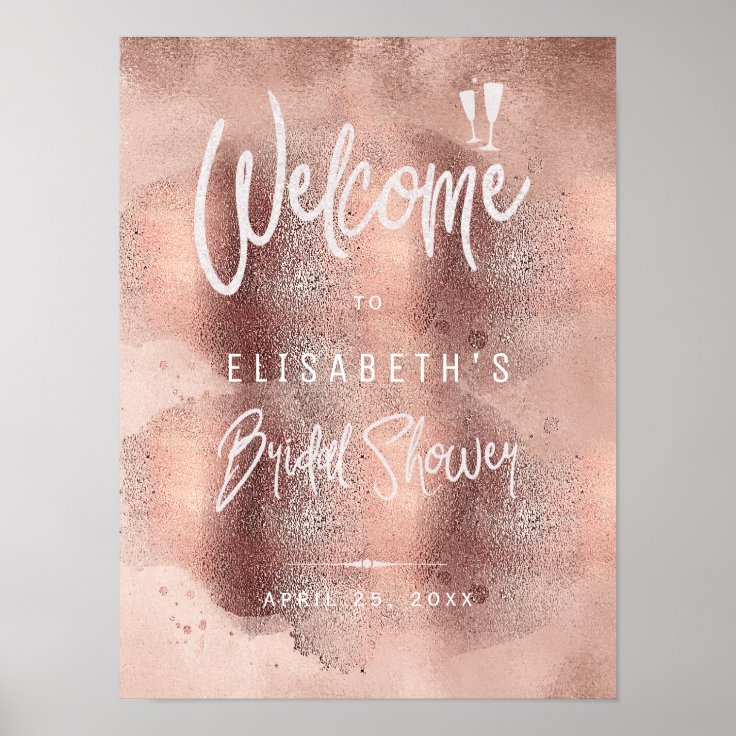 Rose gold glitter glam bridal shower welcome sign | Zazzle