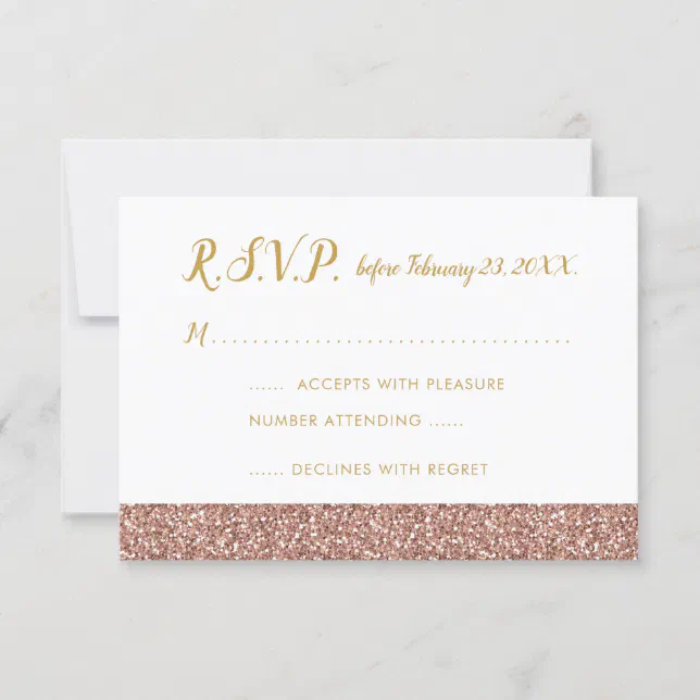 Rose Gold Glitter & Gold RSVP 3.5x5 A1 | Zazzle