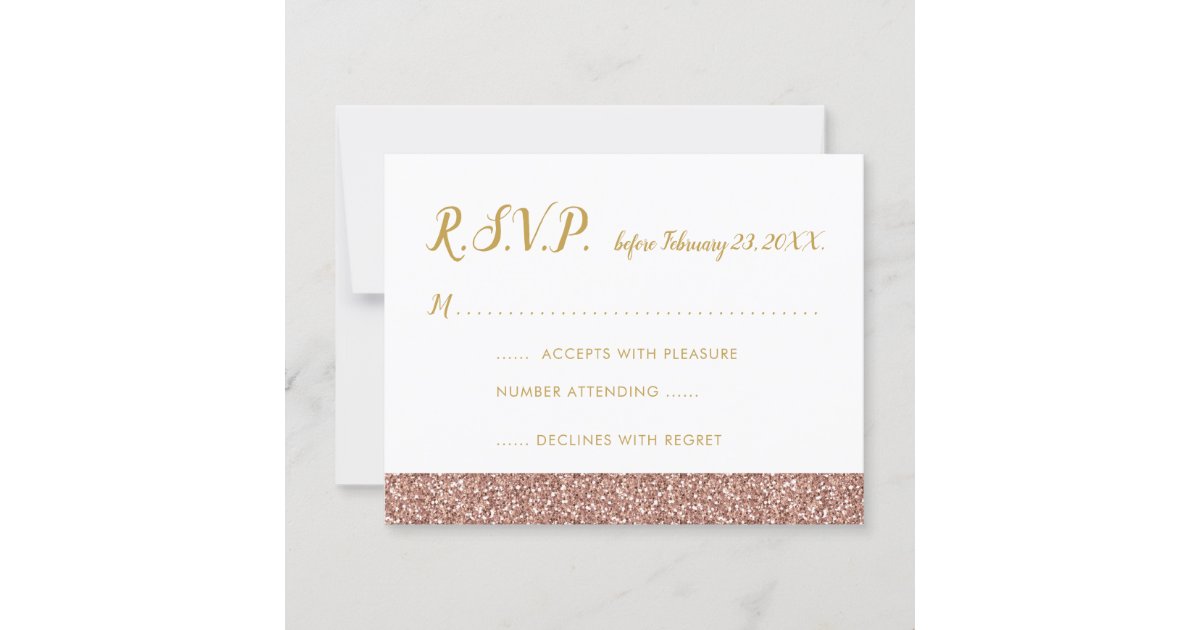Rose Gold Glitter & Gold RSVP Card A2 | Zazzle