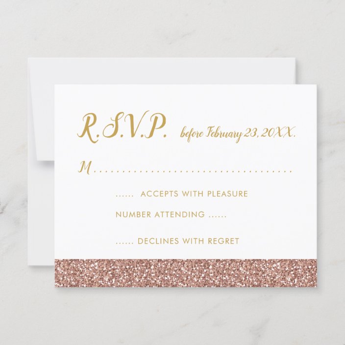 Rose Gold Glitter & Gold RSVP Card A2 | Zazzle.com