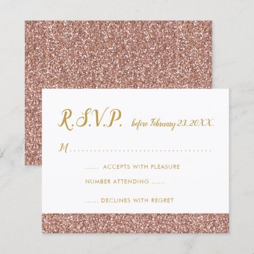 Rose Gold Glitter & Gold RSVP Card A2 | Zazzle