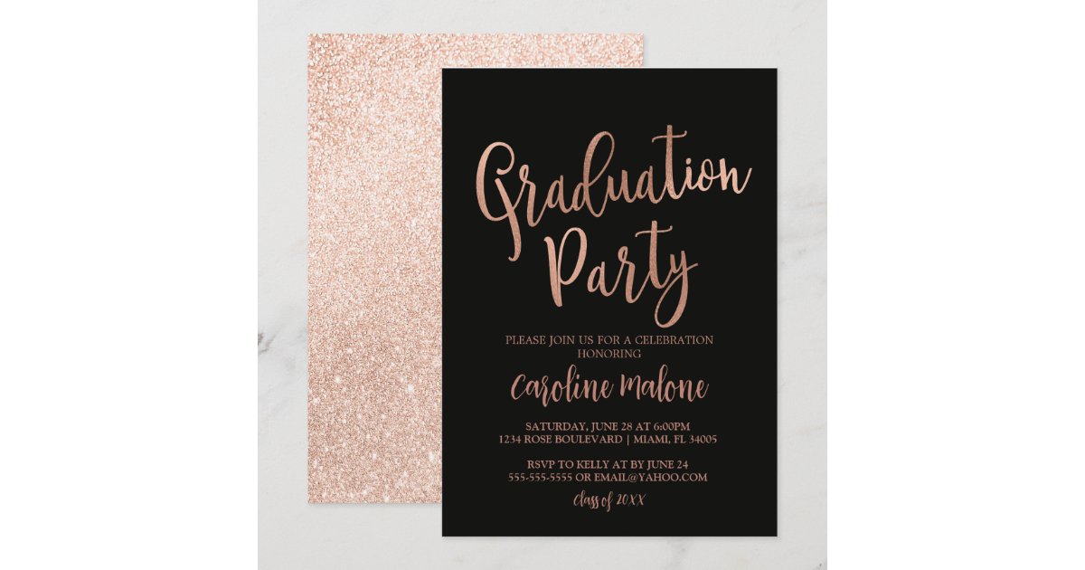 Rose Gold Glitter Graduation Invitation | Zazzle