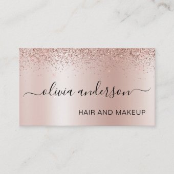 Rose Gold Glitter Hair Makeup Salon Metallic Business Card | Zazzle