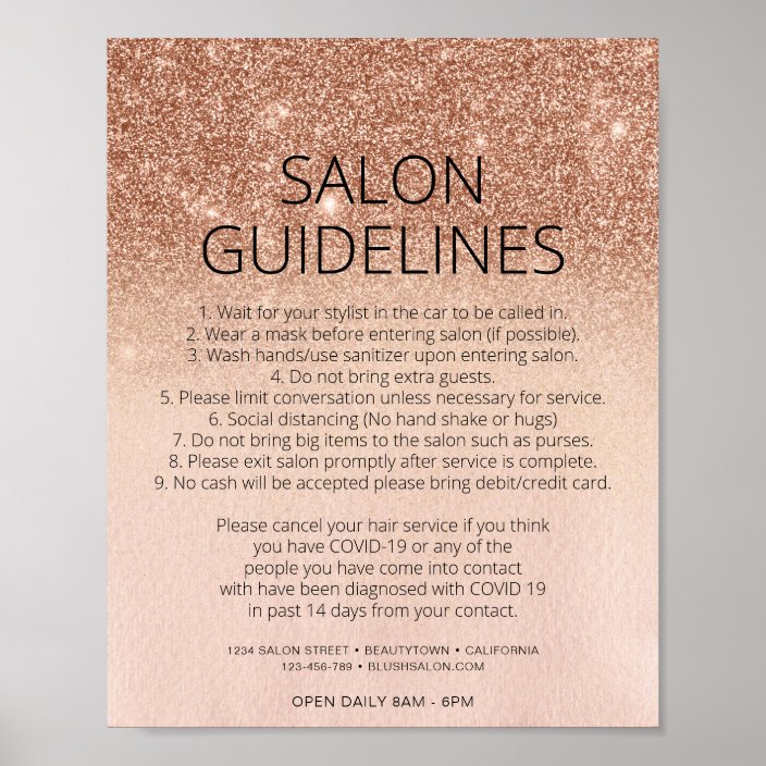 Rose Gold Glitter Hair Salon Covid Health Safety Poster | Zazzle.com