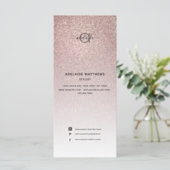 Rose Gold Glitter Hair Salon Makeup Artist Service Menu | Zazzle
