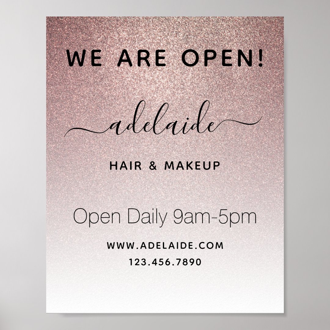 Rose Gold Glitter Hair stylist Salon Reopening Poster | Zazzle