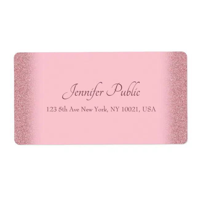 Rose Gold Glitter Handwriting Script Template Chic Label | Zazzle