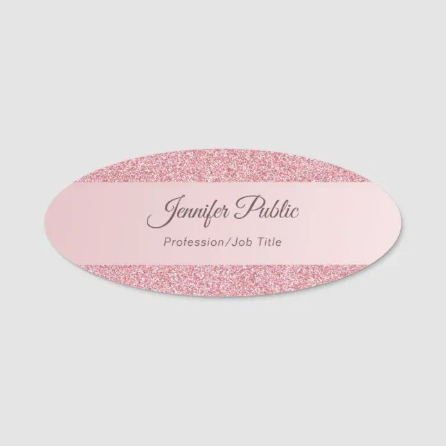 Rose Gold Glitter Handwritten Script Template Name Tag | Zazzle