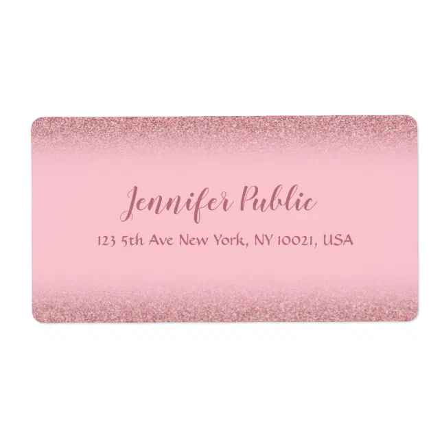 Rose Gold Glitter Handwritten Template Shipping Label | Zazzle