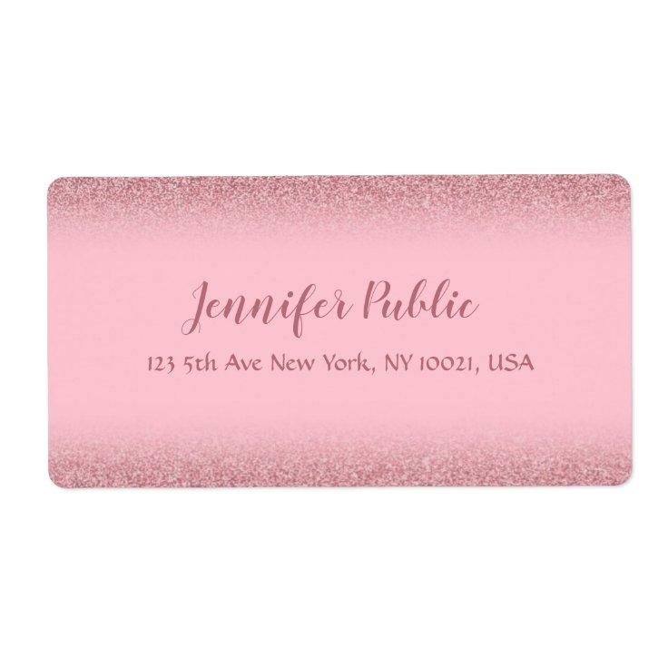 Rose Gold Glitter Handwritten Template Shipping Label | Zazzle