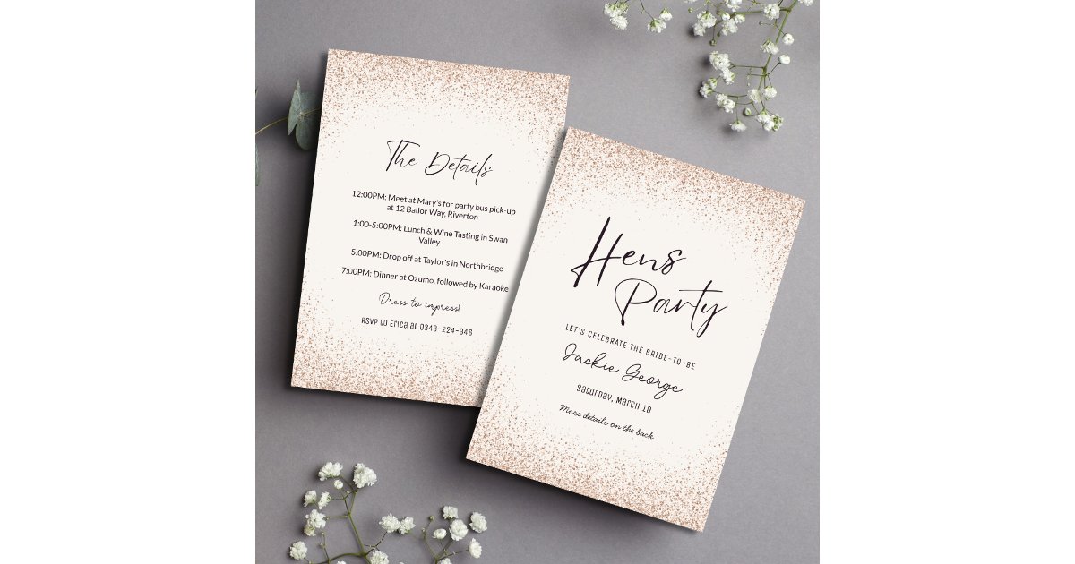 Rose Gold Glitter Hens Party Invitation Itinerary | Zazzle