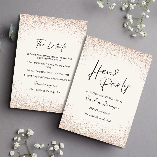 Rose Gold Glitter Hens Party Invitation Itinerary | Zazzle