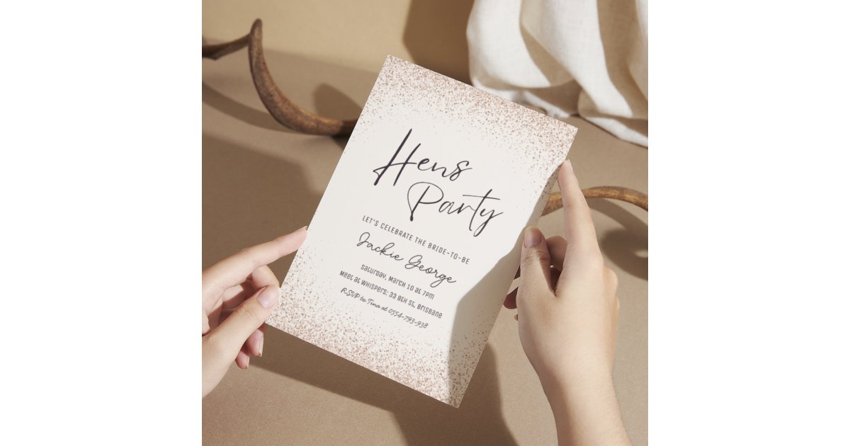 Rose Gold Glitter Hens Party Invitation Template | Zazzle