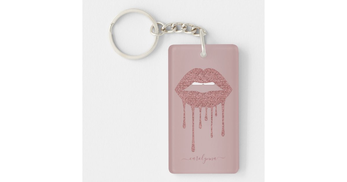 Rose Gold Glitter Lips Makeup Keychain | Zazzle