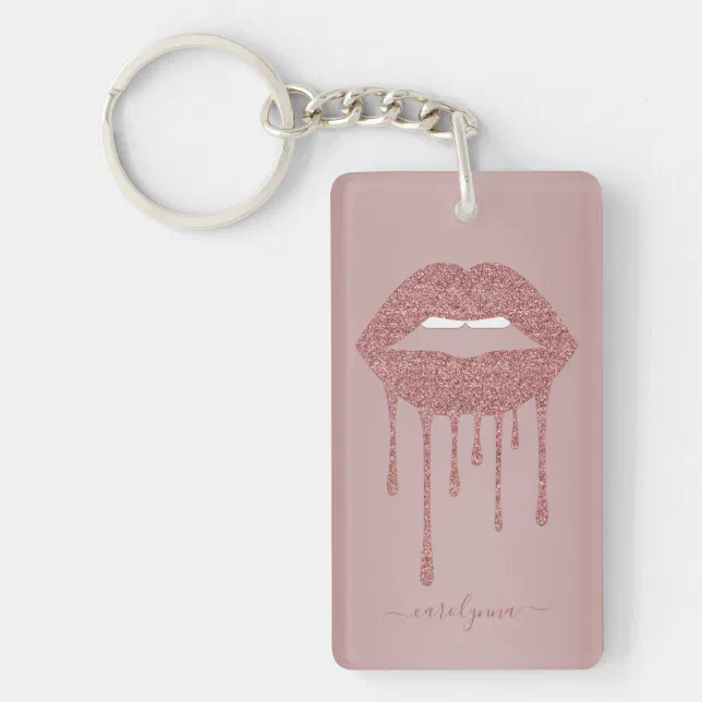 Rose Gold Glitter Lips Makeup Keychain | Zazzle