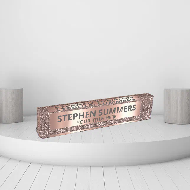 Rose Gold Glitter Look Sparkle Glam Custom Desk Name Plate | Zazzle