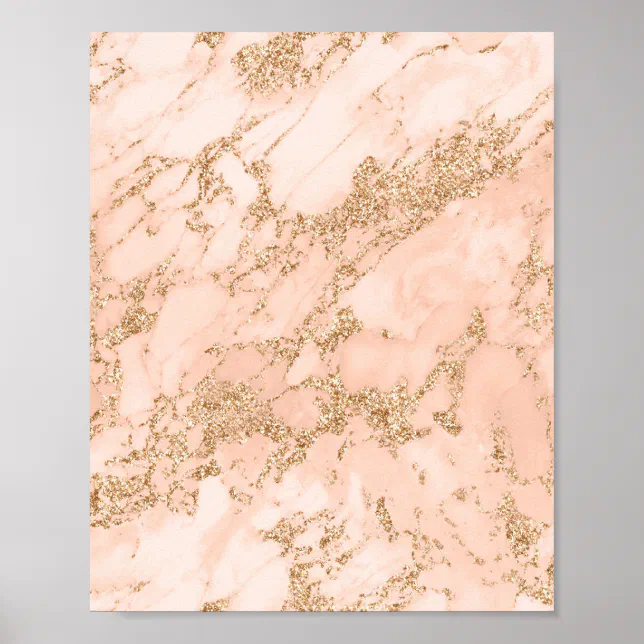 Rose gold glitter marble abstract poster | Zazzle