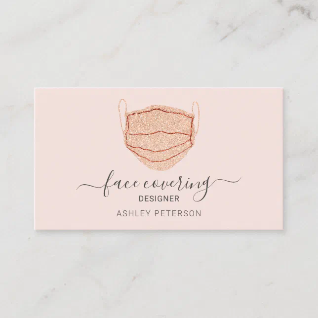 Rose Gold glitter mask face covering designer pink Business Card | Zazzle