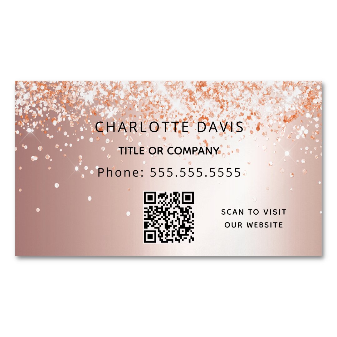 Rose gold glitter metallic elegant QR code Business Card Magnet | Zazzle