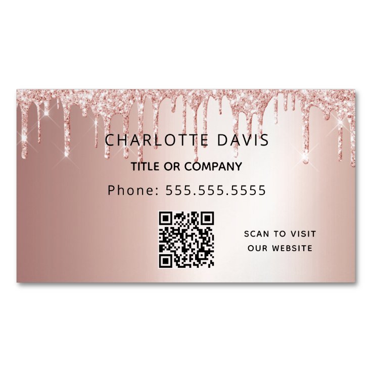 Rose gold glitter metallic elegant QR code Business Card Magnet | Zazzle