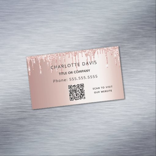 Rose gold glitter metallic elegant QR code Business Card Magnet | Zazzle