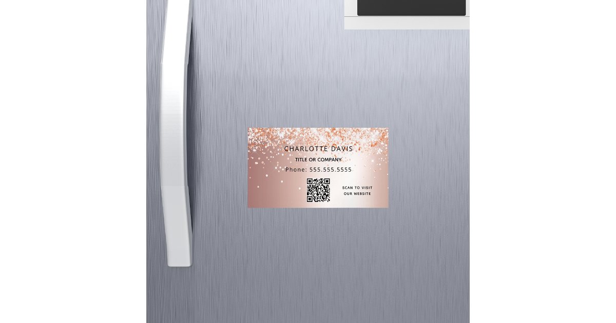 Rose gold glitter metallic elegant QR code Business Card Magnet | Zazzle