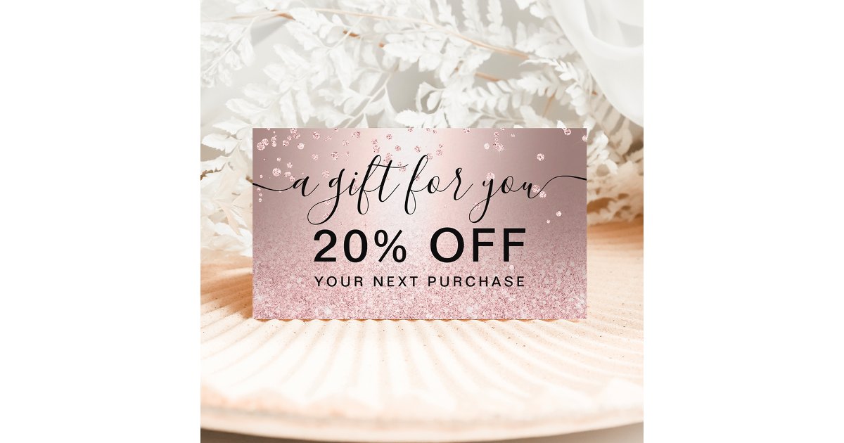 rose gold glitter metallic sparkle confetti gift discount card | Zazzle