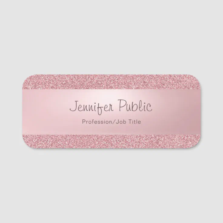 Rose Gold Glitter Modern Calligraphed Script Name Name Tag | Zazzle