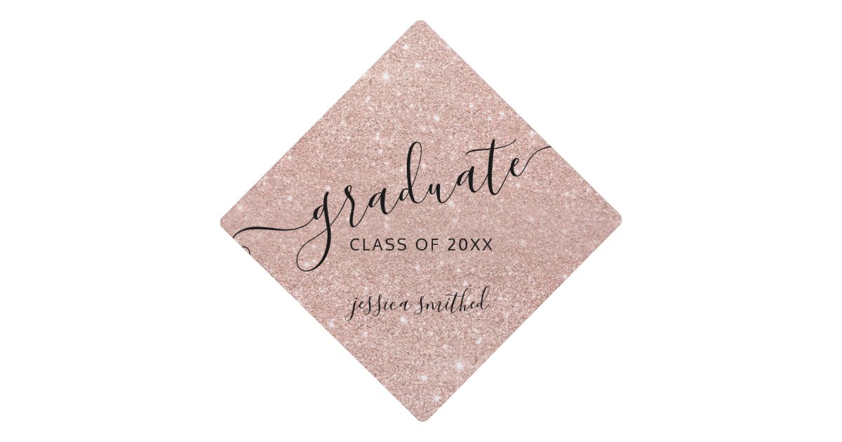 rose gold glitter modern chic typography graduate graduation cap topper ...