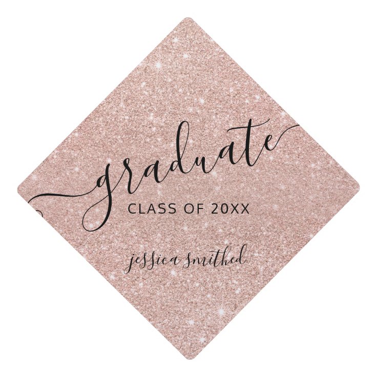 rose gold glitter modern chic typography graduate graduation cap topper ...