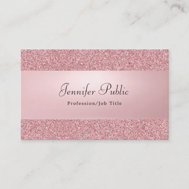 Rose Gold Glitter Modern Elegant Handwritten Name Business Card | Zazzle