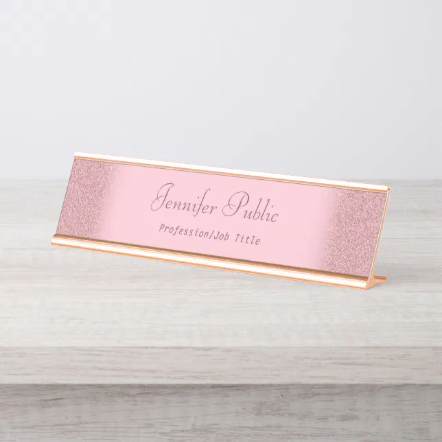 Rose Gold Glitter Modern Template Professional Desk Name Plate | Zazzle
