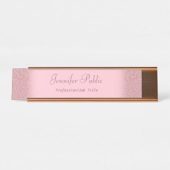 Rose Gold Glitter Modern Template Professional Desk Name Plate | Zazzle