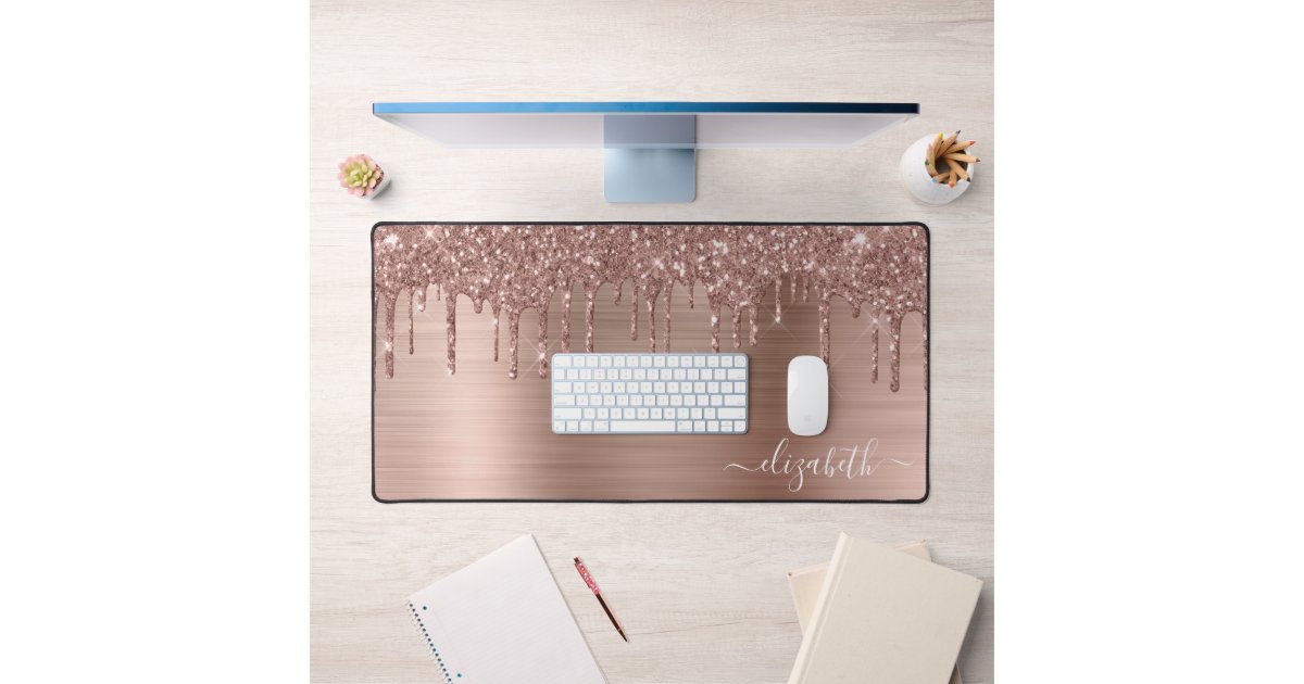 Rose Gold Glitter Monogram Desk Mat | Zazzle