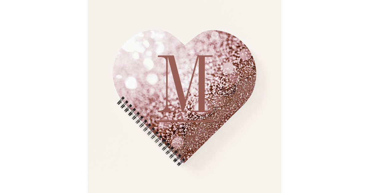Rose Gold Glitter Monogram Heart Shaped Notebook | Zazzle