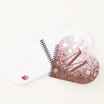 Rose Gold Glitter Monogram Heart Shaped Notebook | Zazzle