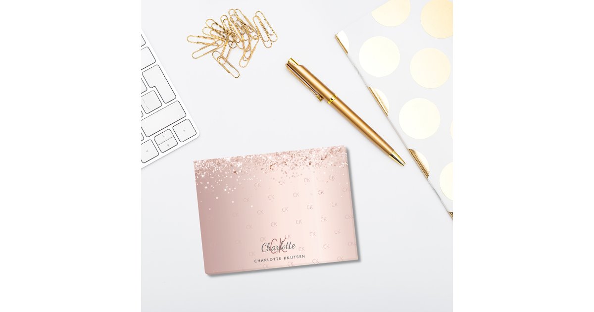 Rose gold glitter monogram initials post-it notes | Zazzle
